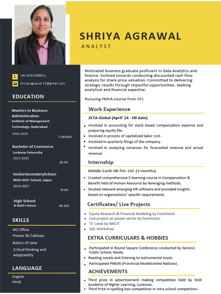 Shriya Agrawal - CV Resume PDF | PDF | Business | Economies