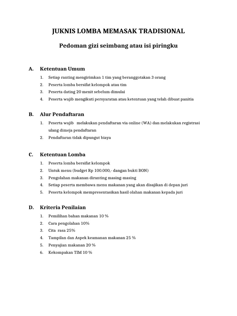 Juknis Lomba Memasak & Merangkai Bunga | PDF