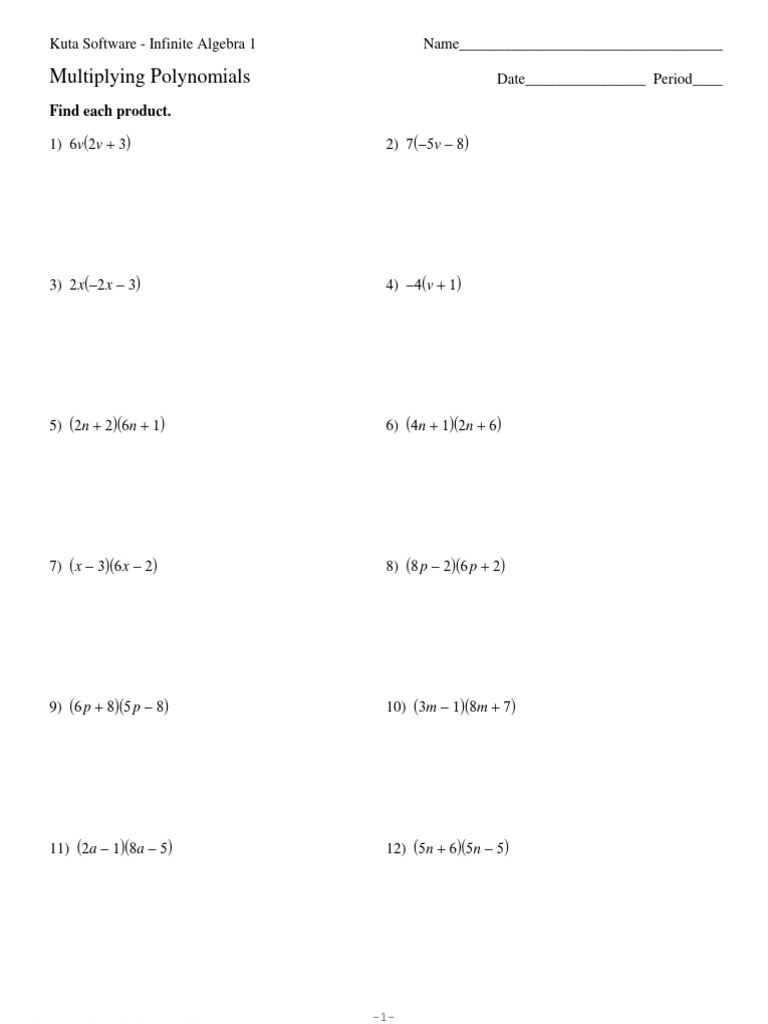 Multiplying Polynomials Worksheet | PDF