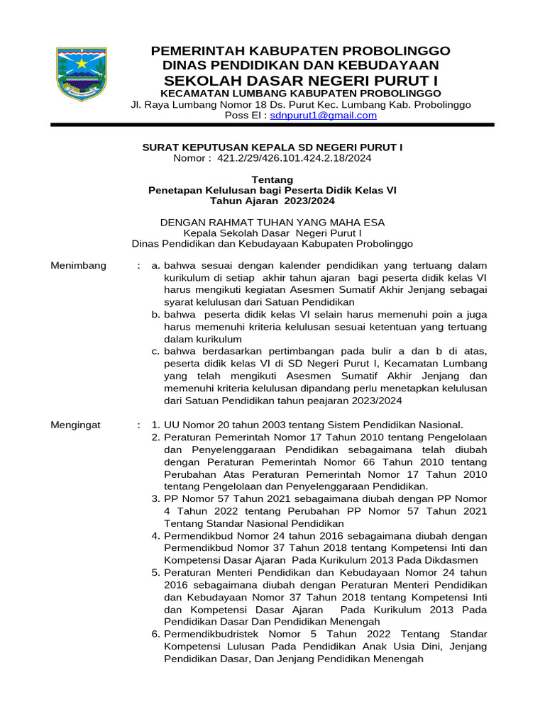 Contoh SK Kelulusan | PDF