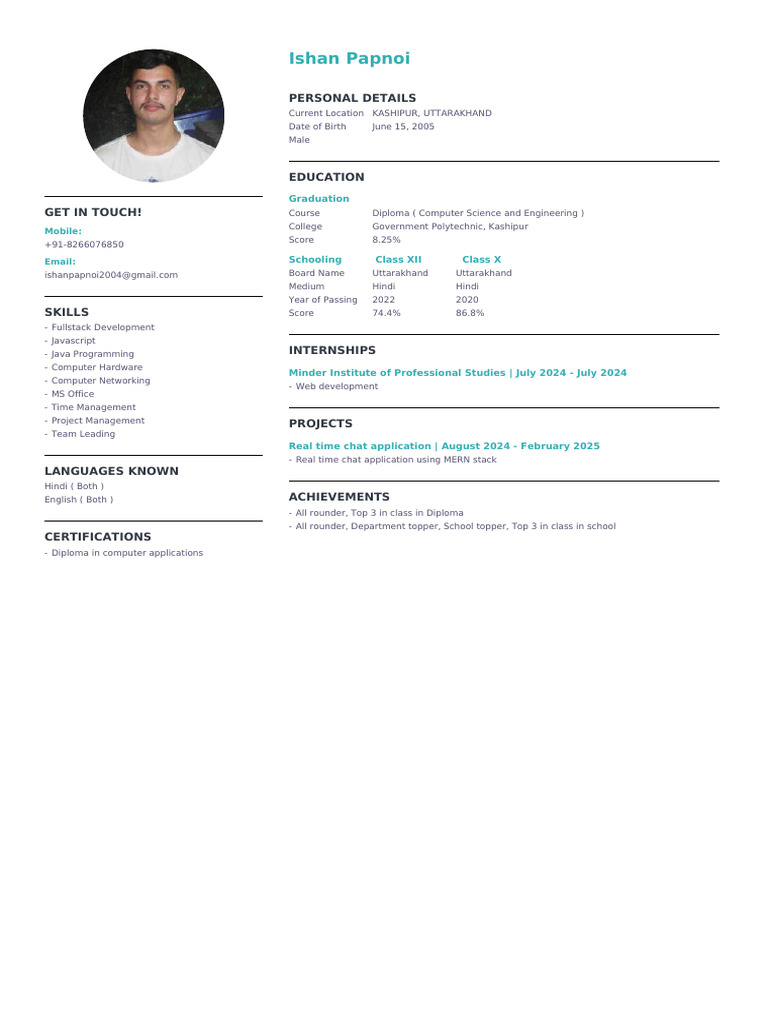 Ishan Papnoi Resume | PDF
