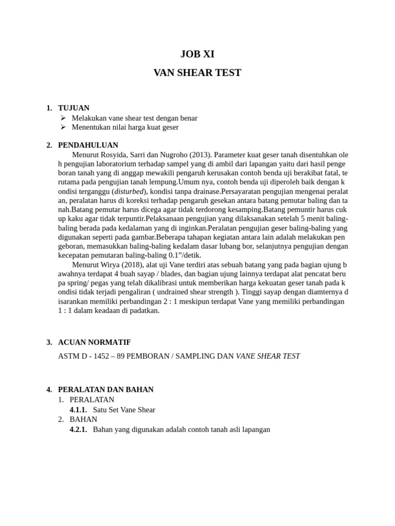 Uji Kuat Geser dengan Vane Shear Test | PDF