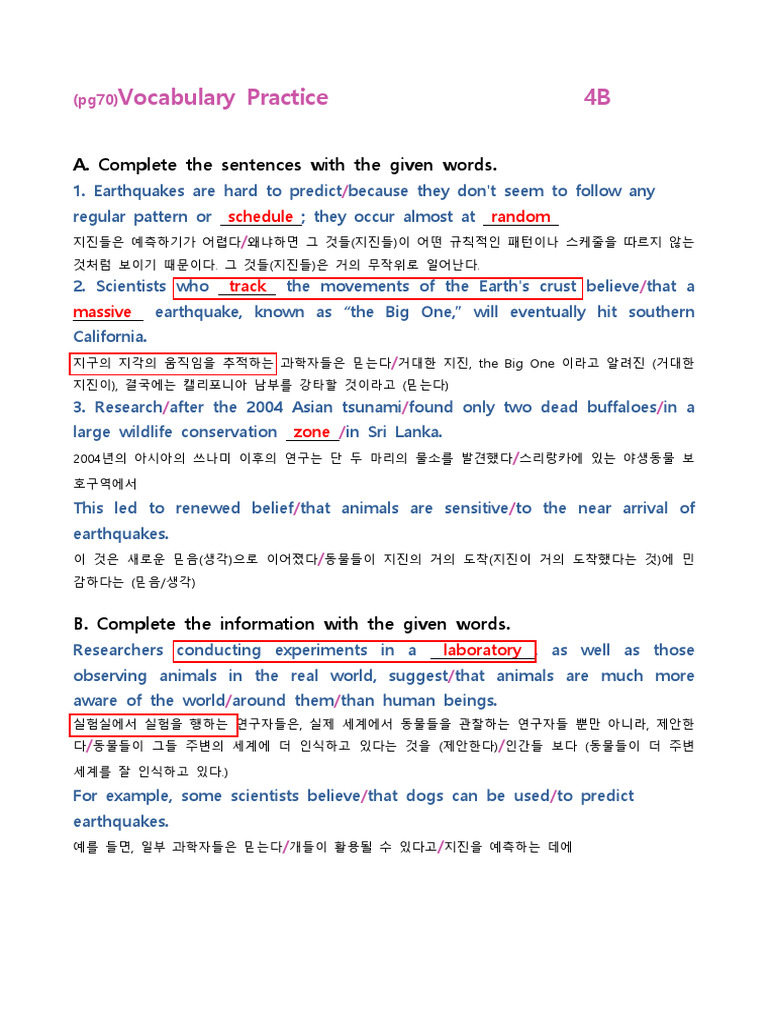 4B Vocabulary Practice | PDF