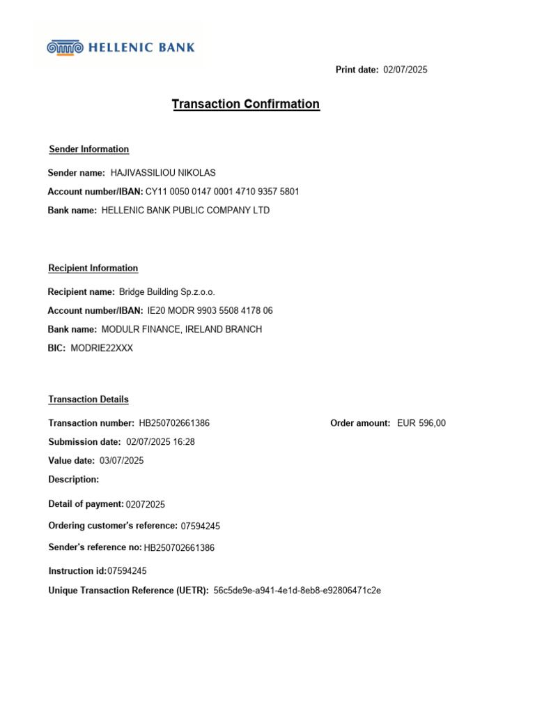 Transaction Confirmation en SN07594245 | PDF