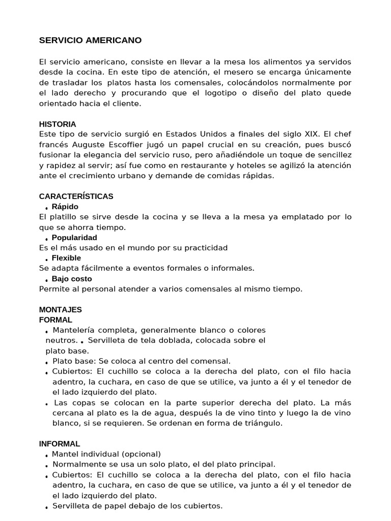 Características del Servicio Americano | PDF | Cuchillería | Alimentos