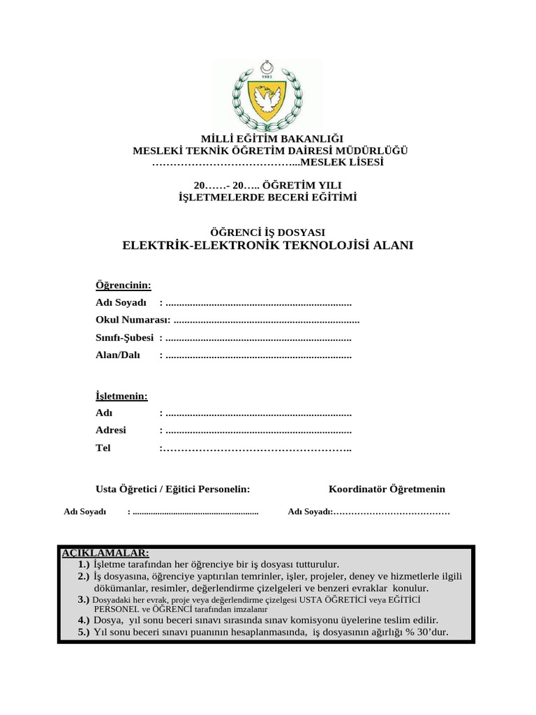 Elektrik Elektronik Teknolojisi Alanı Öğrenci İş Dosyası | PDF