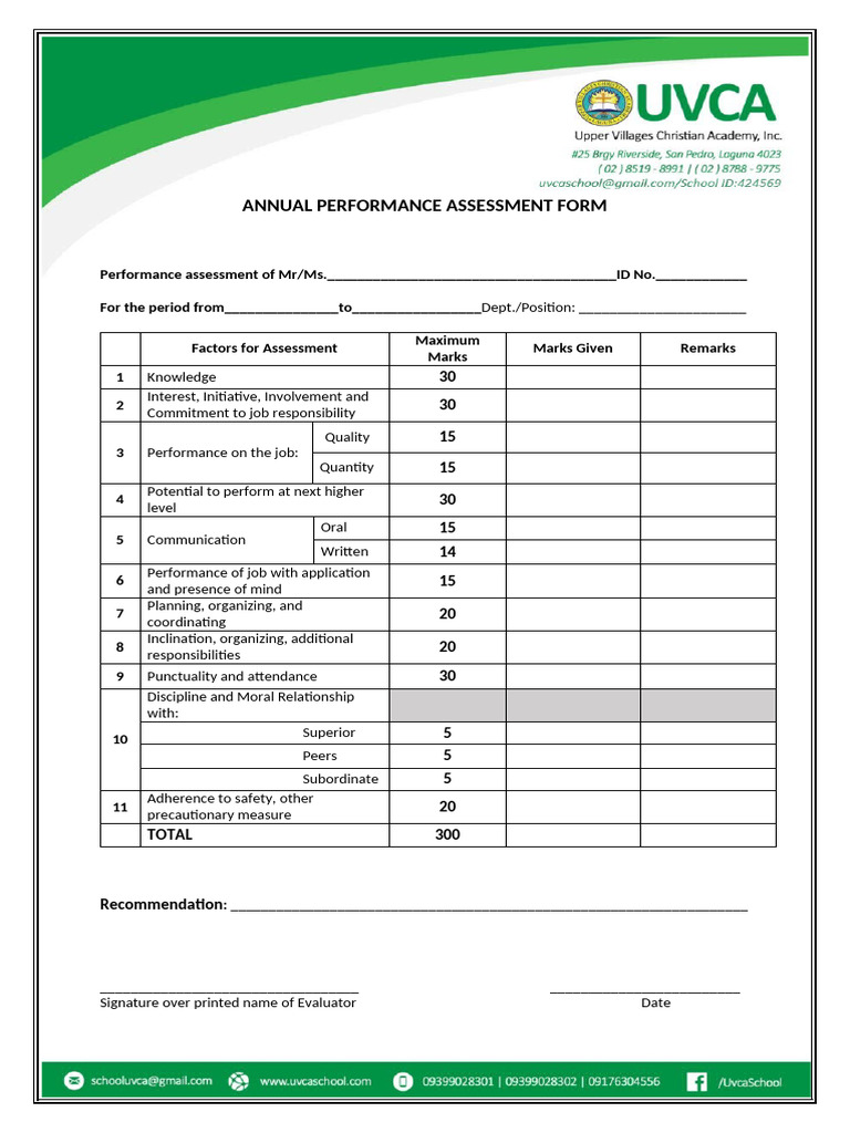 Annual Performance Assessment Form | PDF