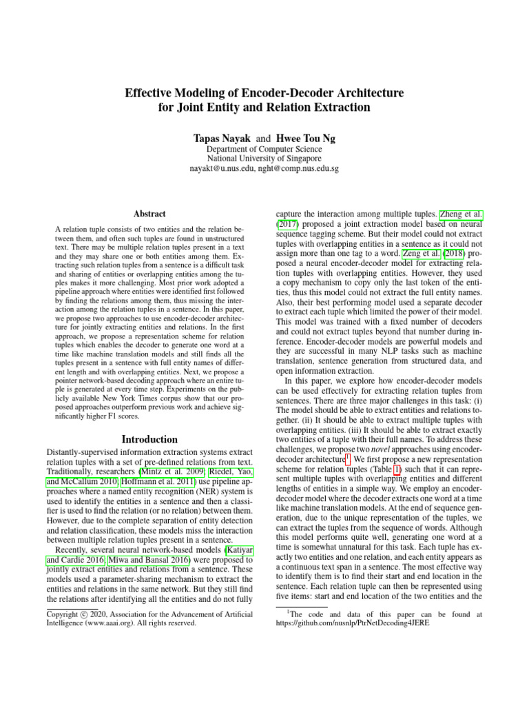 Effective Modeling of Encoder-Decoder Architecture For Joint Entity and Relation Extraction ...