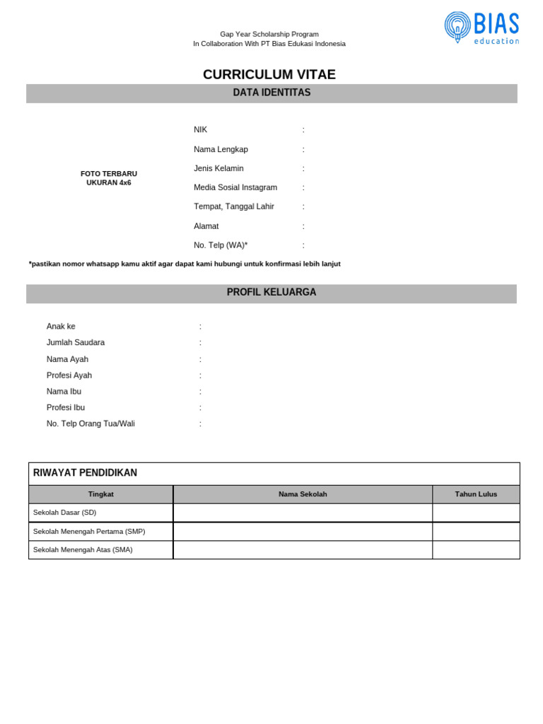 Template CV Beasiswa Gap Year | PDF