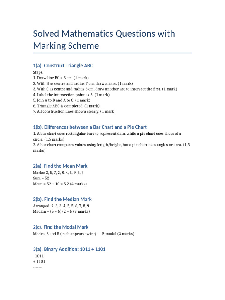 Solved Math Questions With Marks | PDF