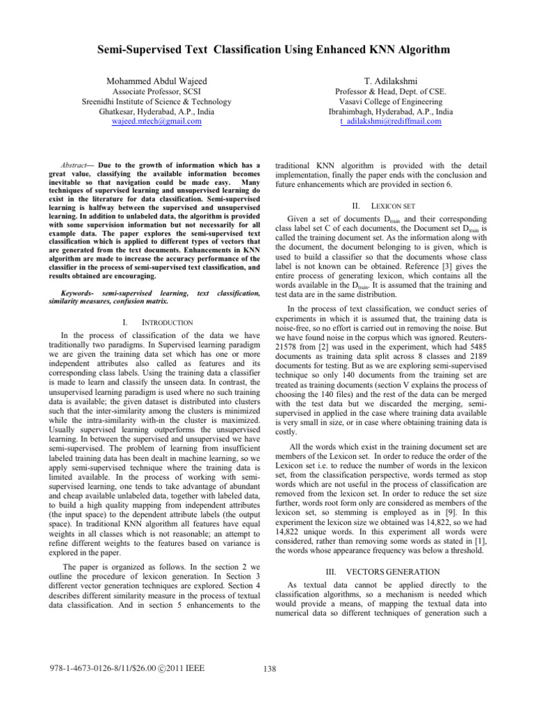 Semi-Supervised Text Classification WICT 2011 | PDF
