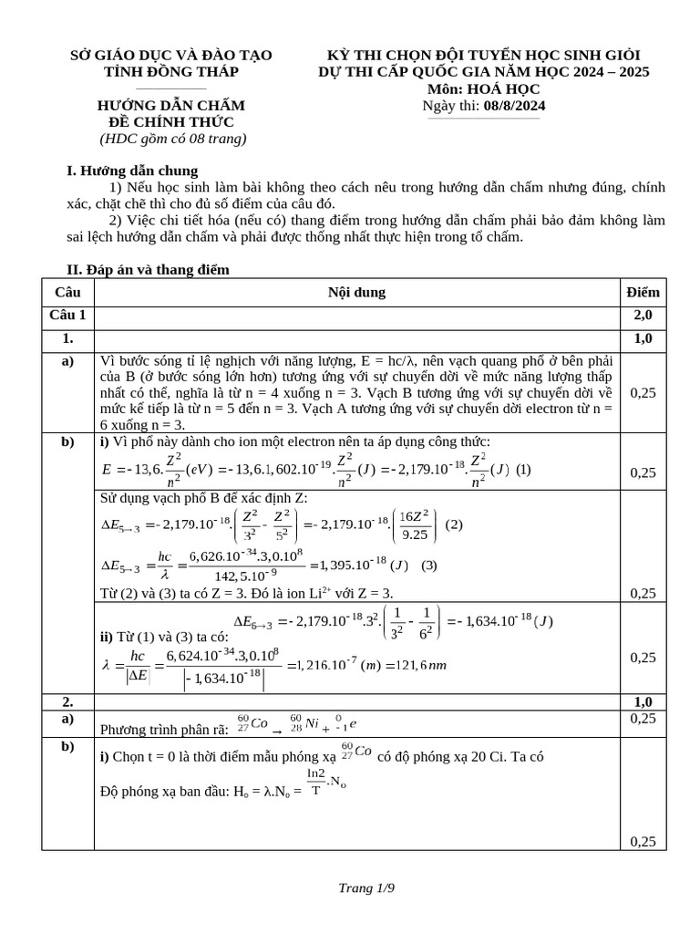 2024-2025 Đề Chọn HSG Quốc Gia - Đồng Tháp - File HDC | PDF