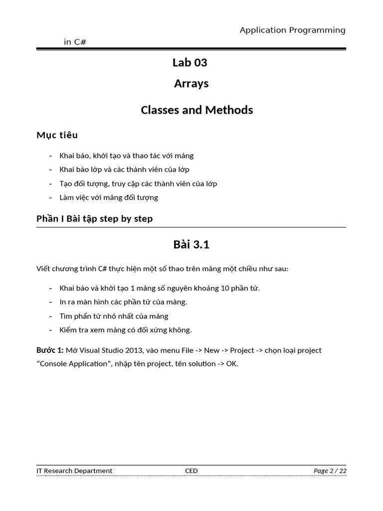 Lab 03 Arrays - Classes and Methods | PDF