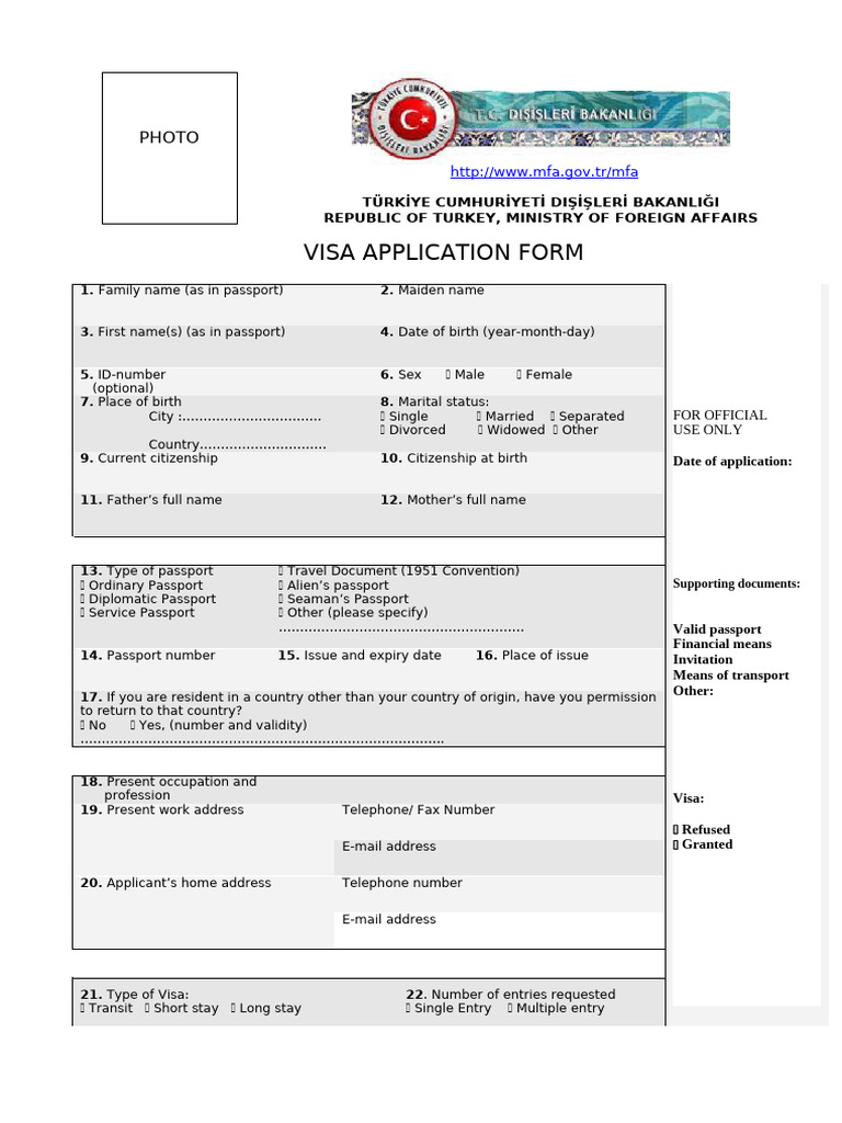 Turkey Visa Application Form Guide | PDF | Travel Visa | Passport