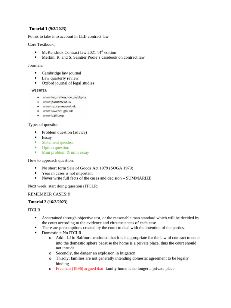 Contract Law Tutorial | PDF | Misrepresentation | Consideration