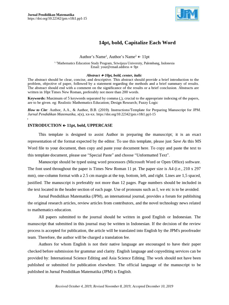 (NEW TEMPLATE 2024) JPM Author Guidelines | PDF | Publishing | Writing