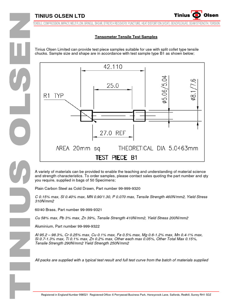 Tensile Test Specimens | PDF