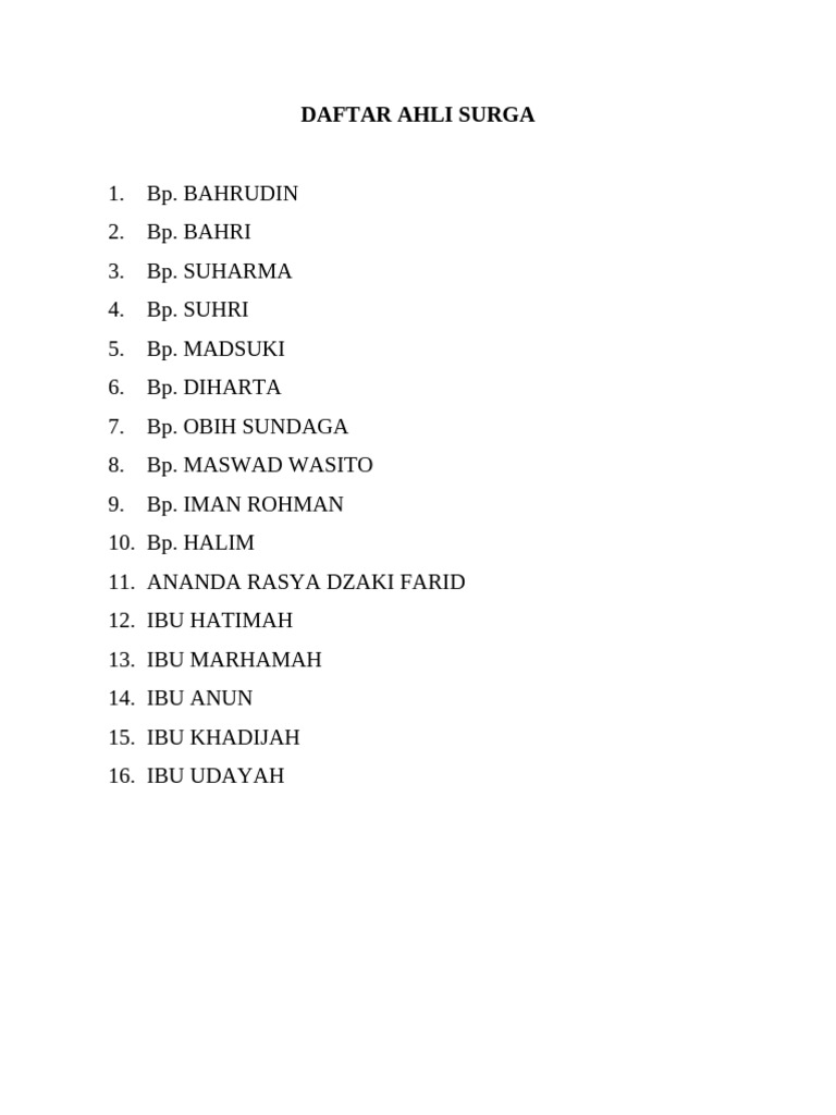 Daftar Ahli Surga | PDF
