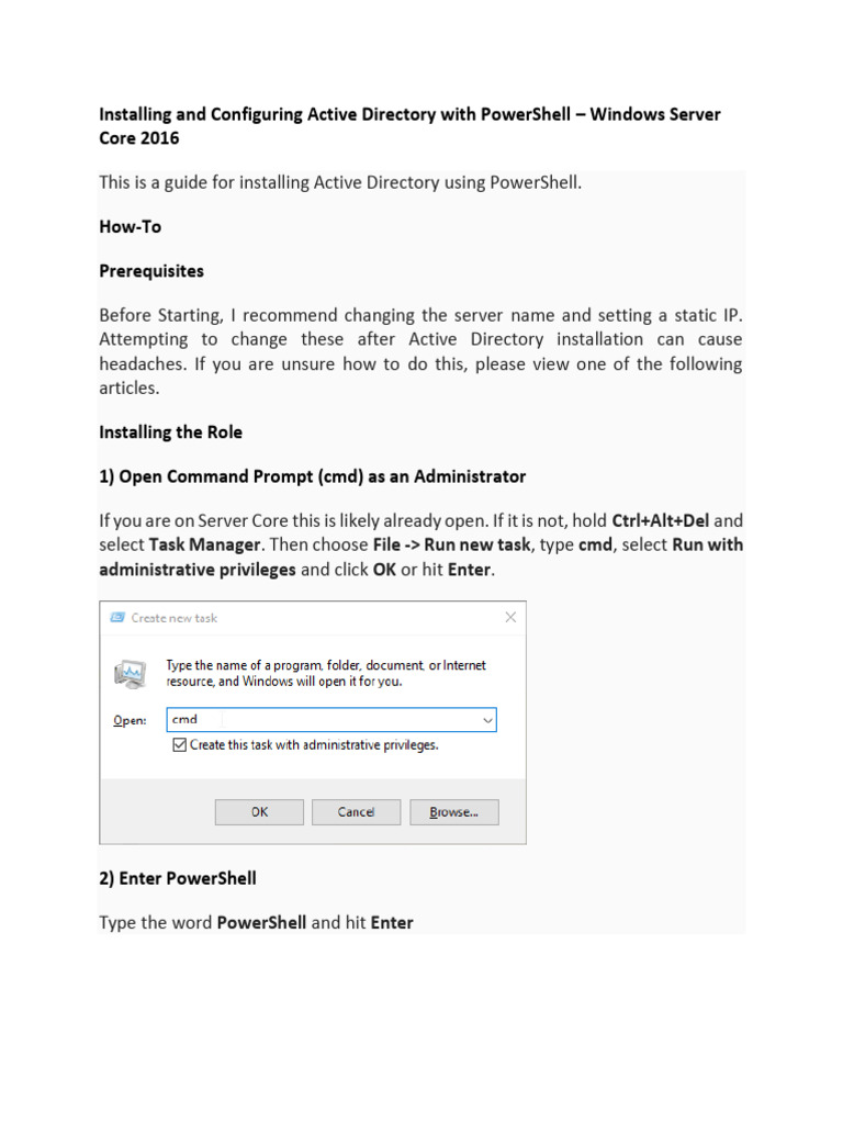 Installing and Configuring Active Directory With PowerShell | PDF