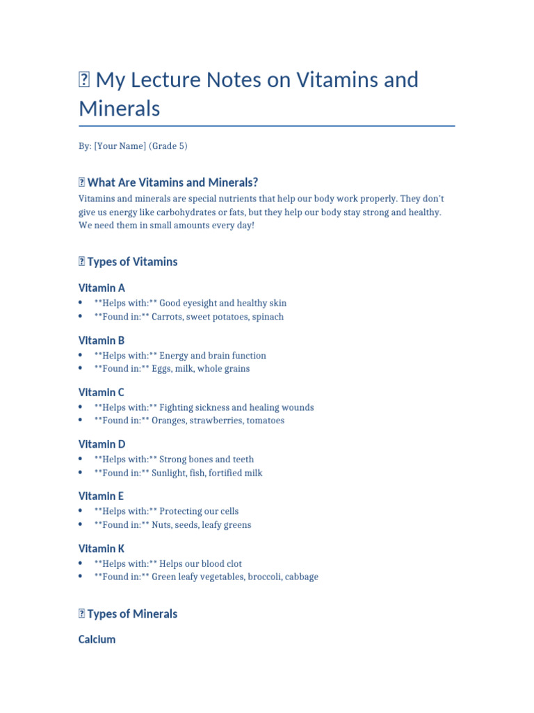 Vitamins and Minerals for Kids | PDF