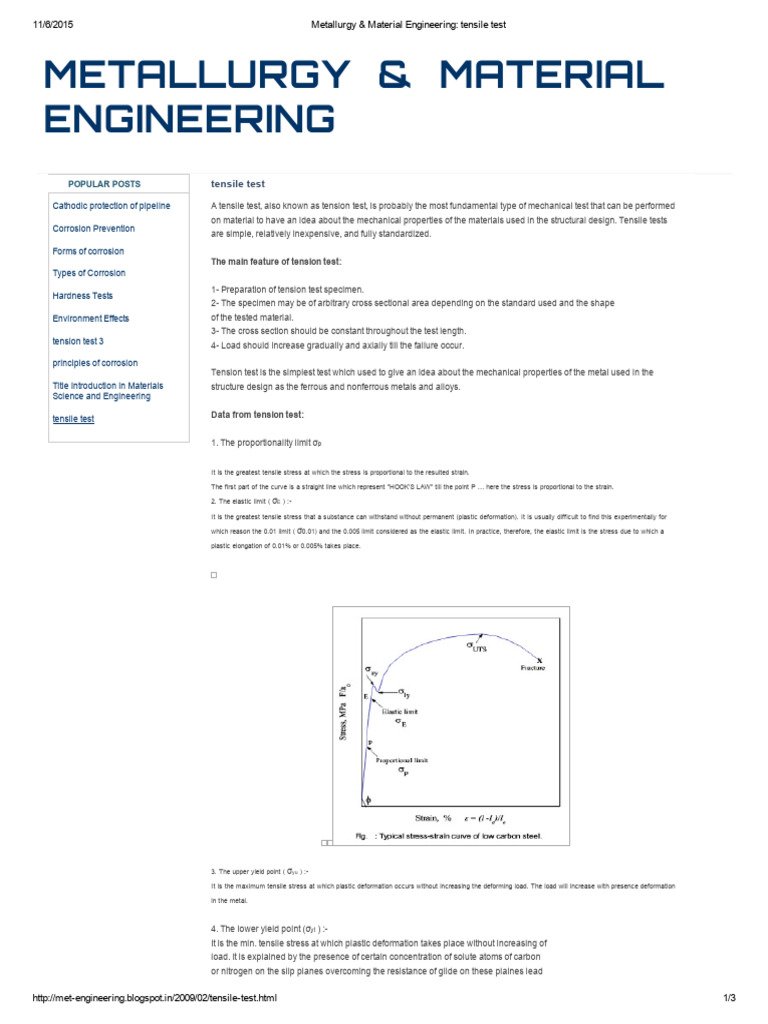Metallurgy & Material Engineering_ Tensile Test | PDF | Deformation ...