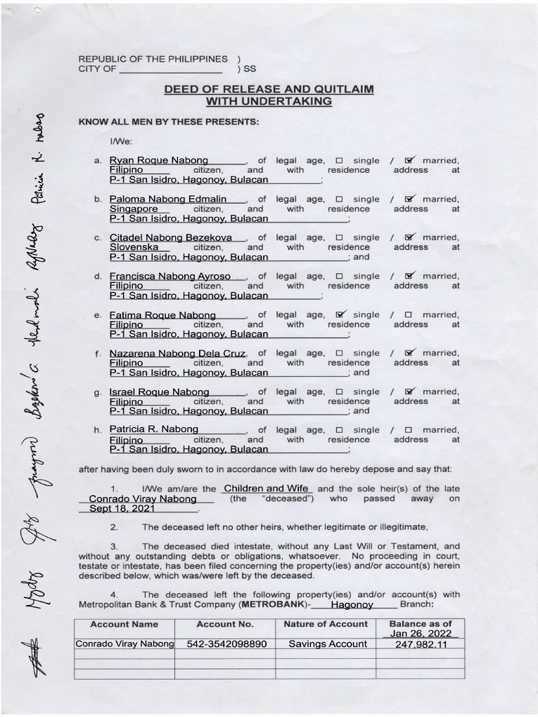 Deed of Release Quitclaim With Undertaking | PDF