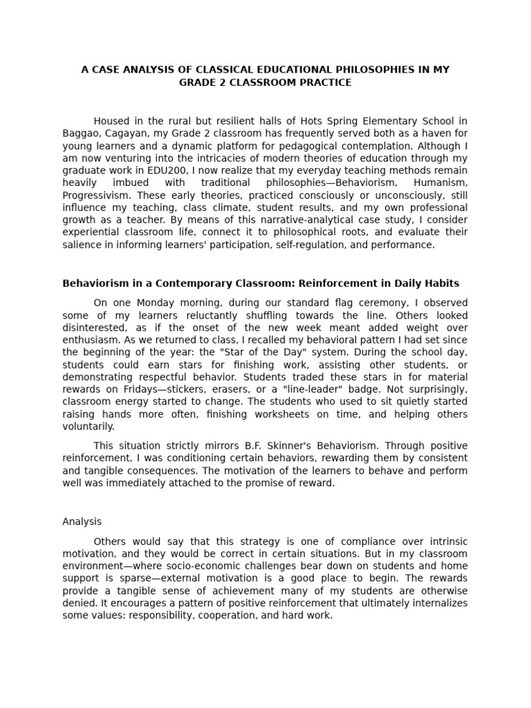 A Case Analysis of Classical Educational Philosophies in My Grade 2 Classroom Practice | PDF ...