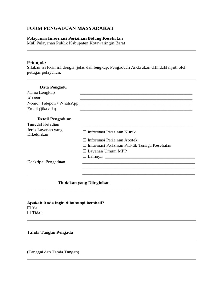 Form Pengaduan Masyarakat | PDF