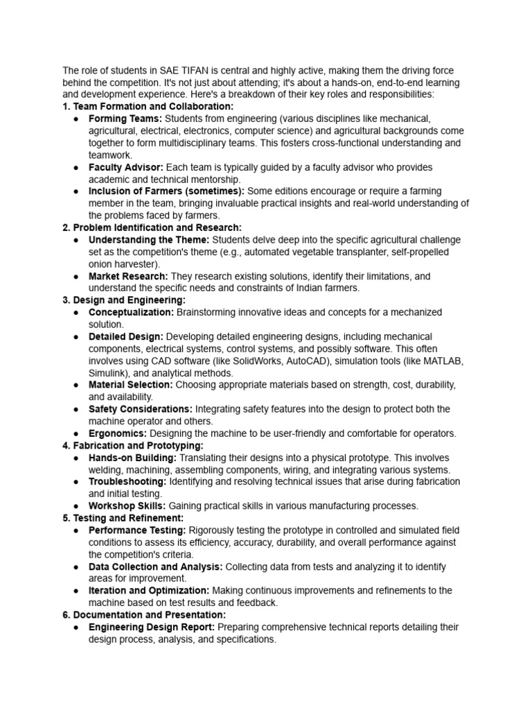 Student Role in SAE TIFAN | PDF | Engineering | Machines