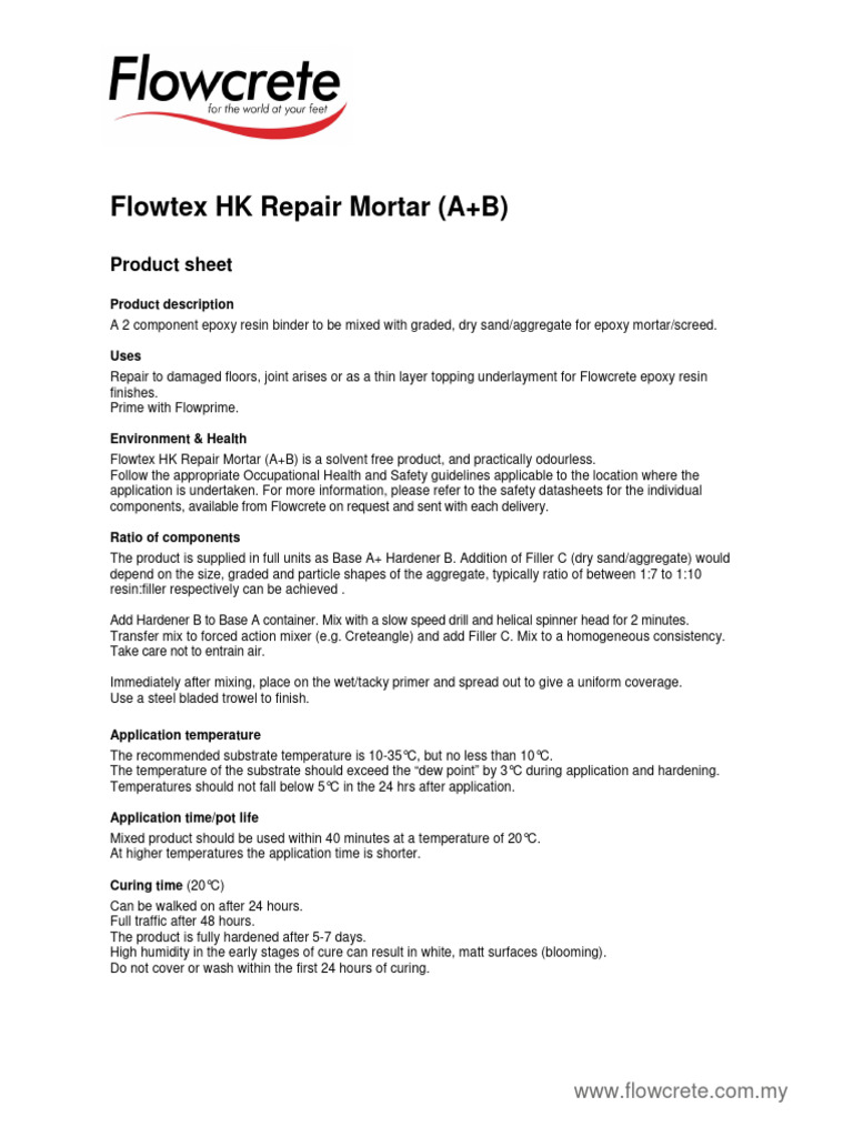 Flowtex HK Repair Mortar Overview | PDF | Epoxy | Materials