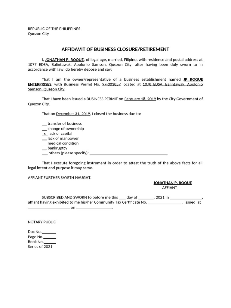 Affidavit of Closure - Jonathan | PDF