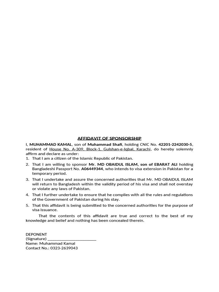 Affidavit of Sponsorship | PDF
