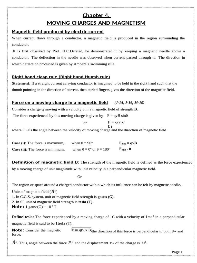 Moving Charges and Magnetism Explained | PDF | Magnetic Field ...