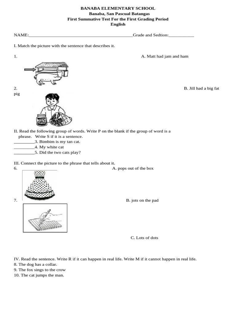 #1 Summative Test Q1 All Subjects | PDF