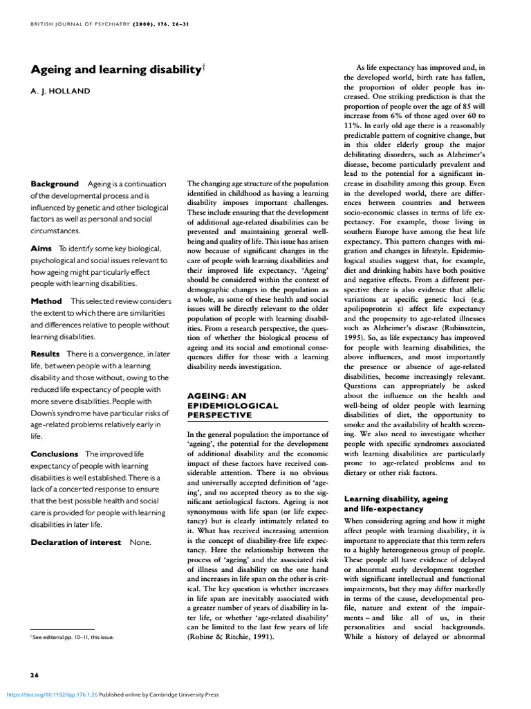 Aging and Learning Disability | PDF | Dementia | Ageing
