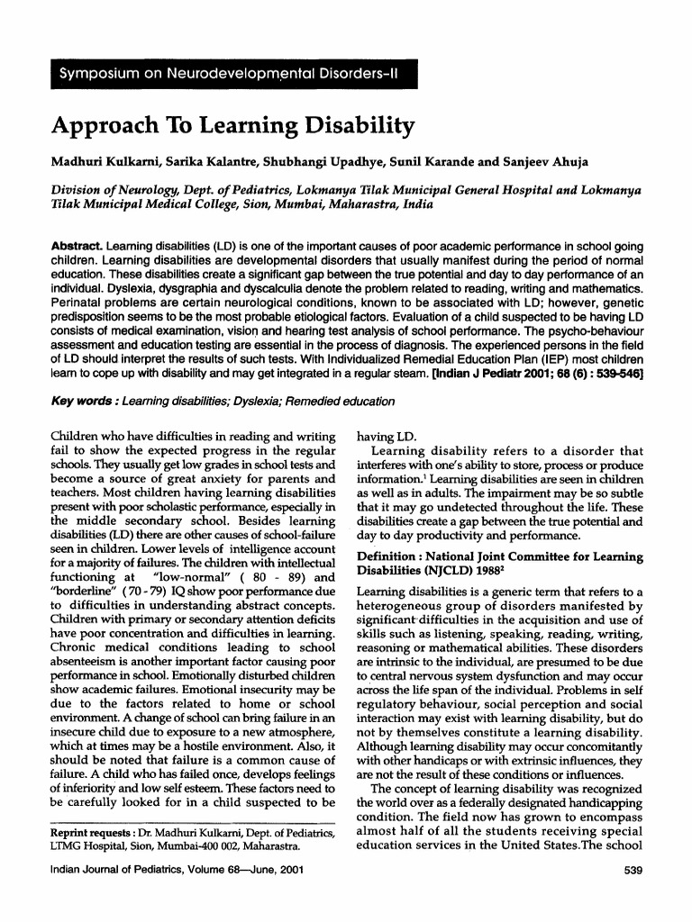 Approach To Learning Disability | PDF | Learning Disability | Behavioural Sciences
