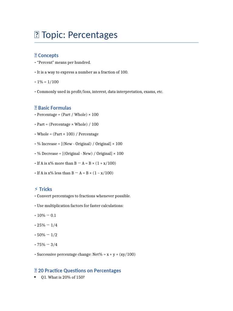 Percentage Practice Questions for Class 5 | PDF | Percentage ...