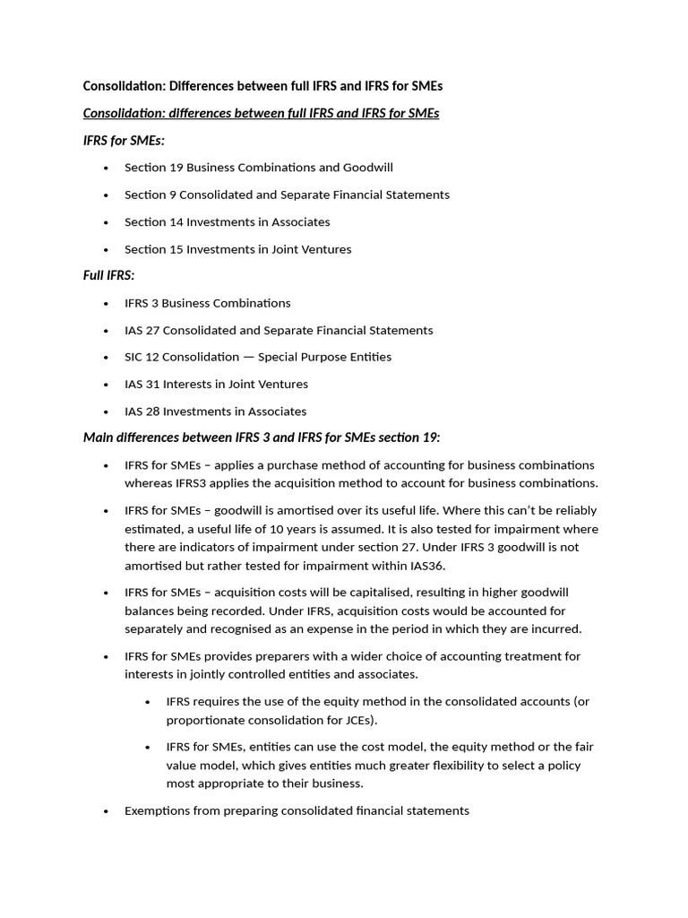 Consolidation Ifrs For SMEs Vs Full IFRS | PDF | International ...