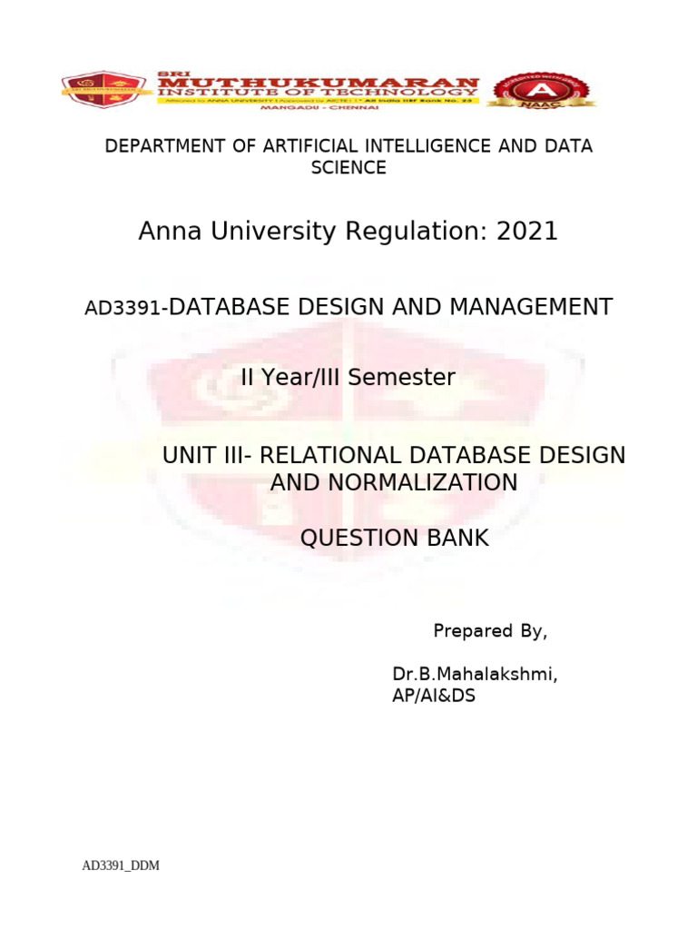 III Ai-Ds Ad3391 DDM QB Unit3 | PDF | Computer Data | Information Science