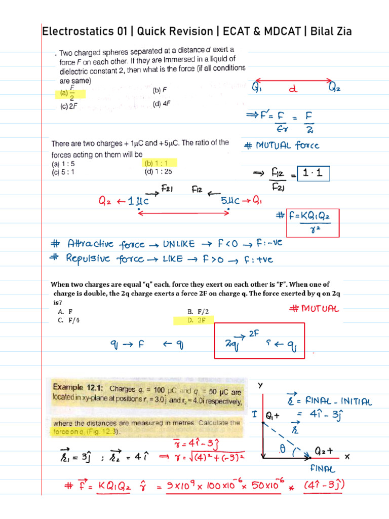 Electrostatics (Past Paper Questions) | PDF