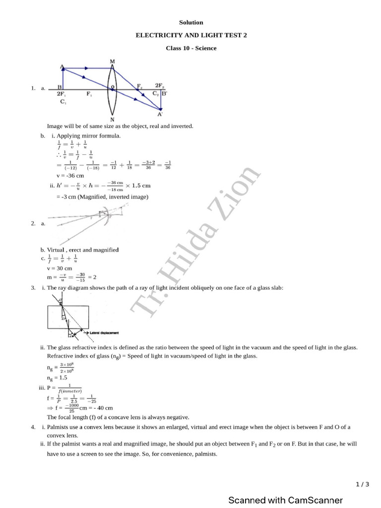 X Electricity and Light Class Solutions | PDF