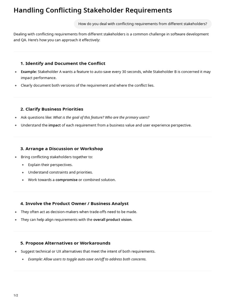 Managing Conflicting Stakeholder Needs | PDF