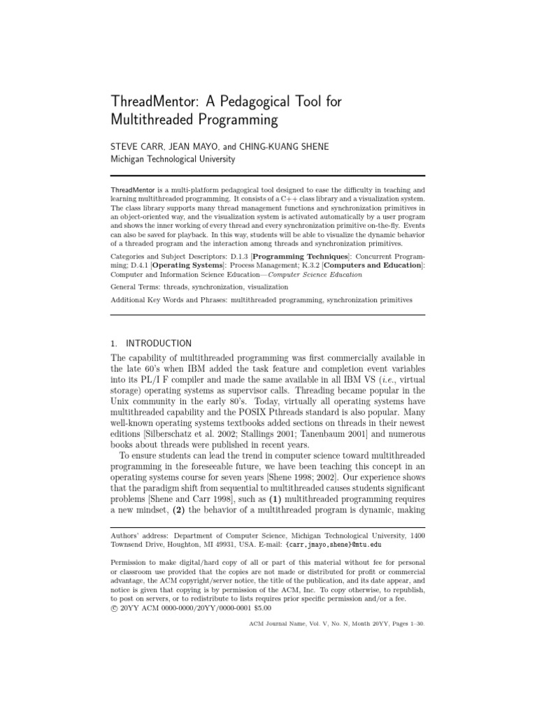 Threadmentor: A Pedagogical Tool For Multithreaded Programming | PDF ...