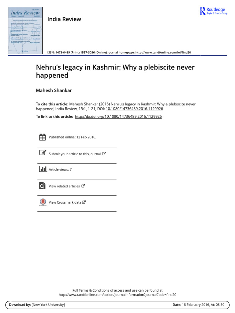 Nehru's Legacy in Kashmir Why A Plebiscite Never Happened Mahesh ...