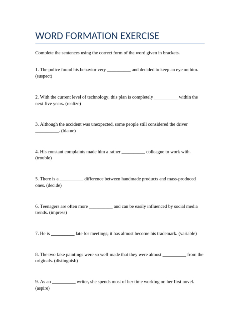 Word Formation Exercise | PDF
