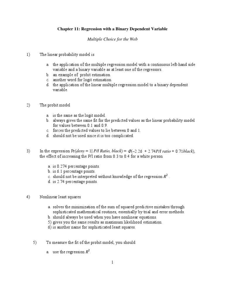 Binary Dependent Variable Multiple Choice | PDF | Regression Analysis | Least Squares