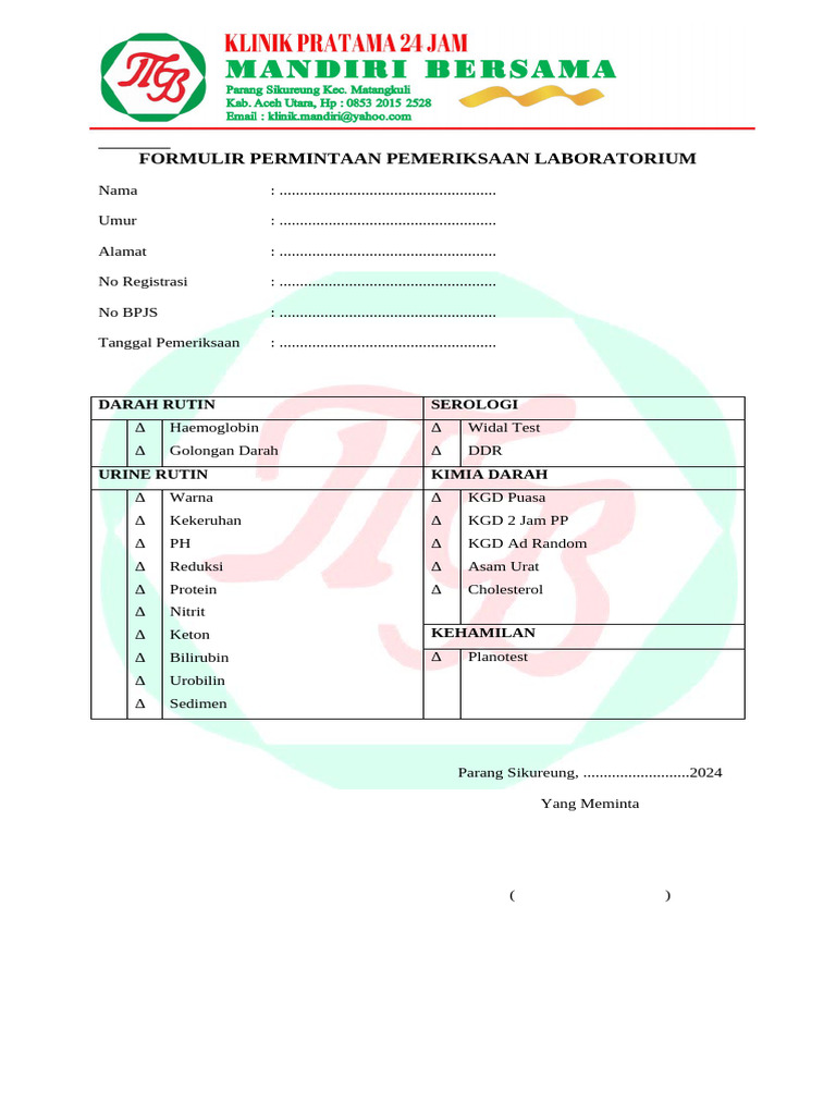 Formulir Pemeriksaan Lab | PDF