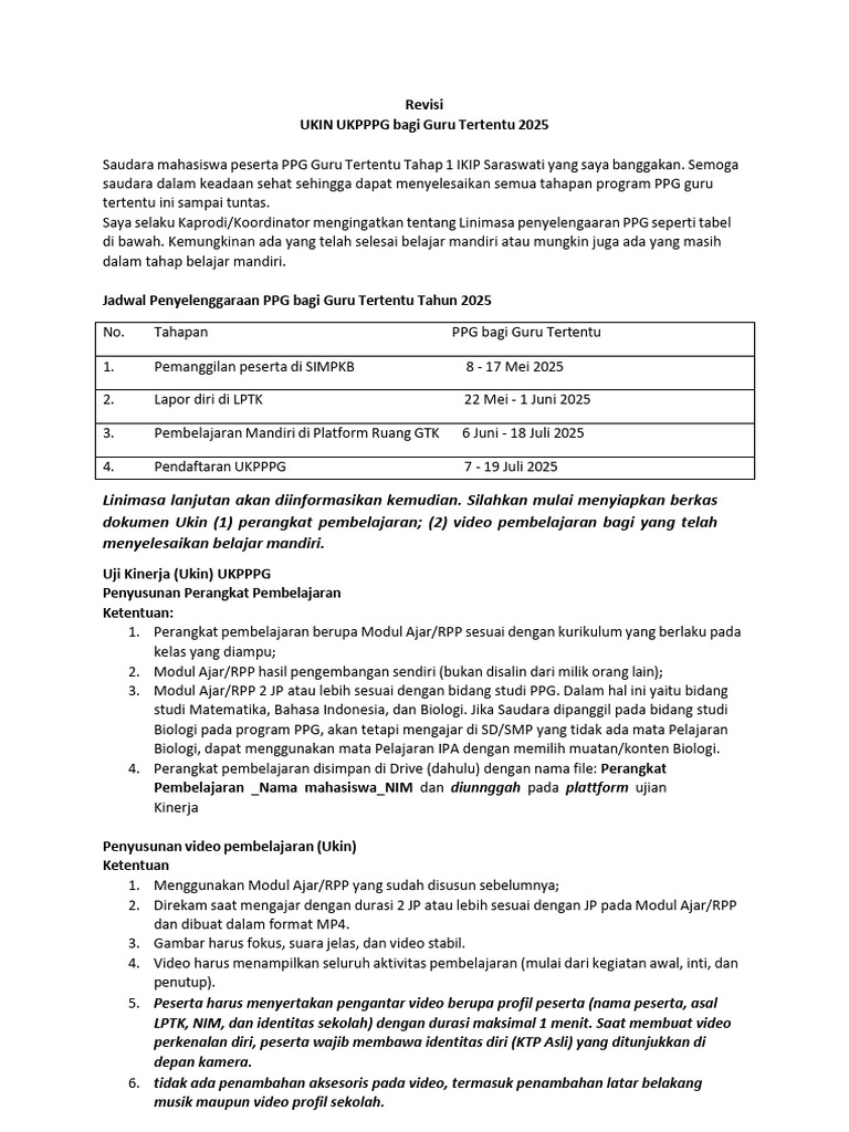 Revisi-Ketentuan UKIN UKPPG Bagi Guru Tertentu 2025 | PDF