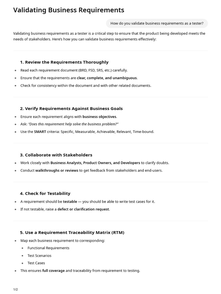 Validating Business Requirements Guide | PDF | Use Case | Computing