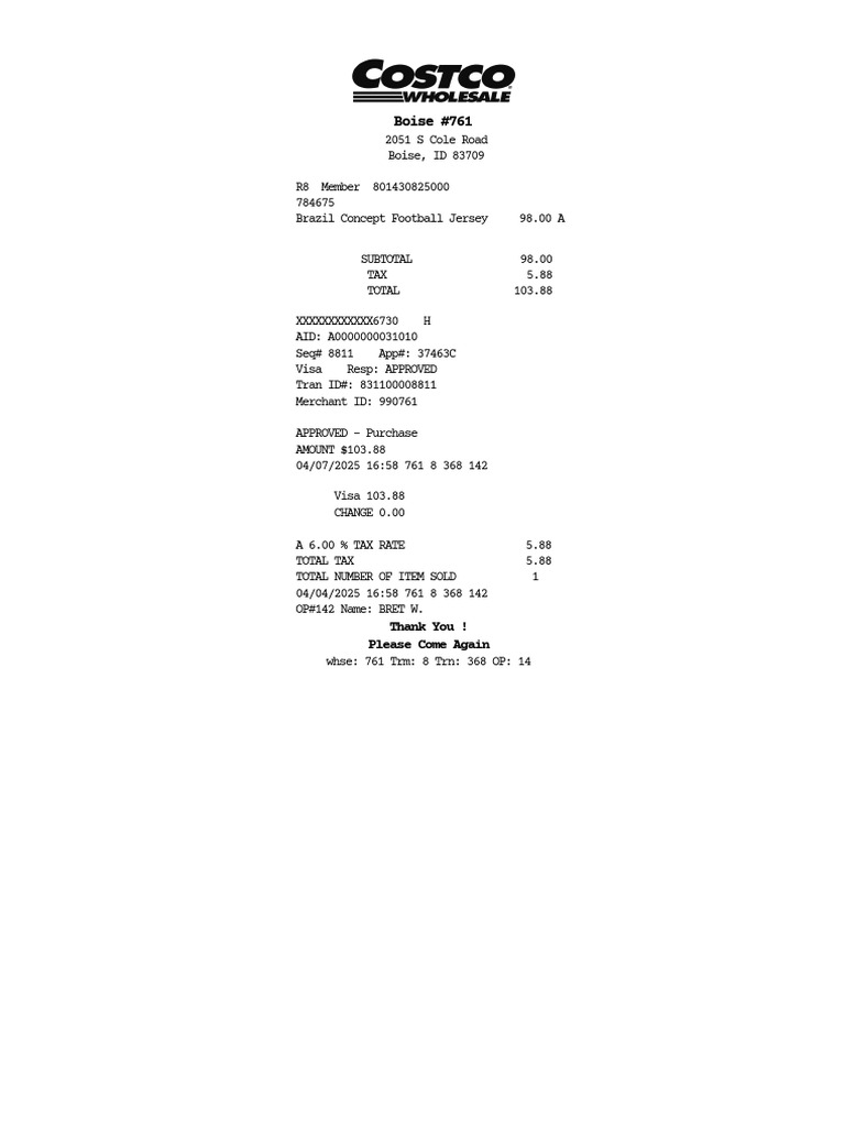 Costco Receipt Example #761 | PDF